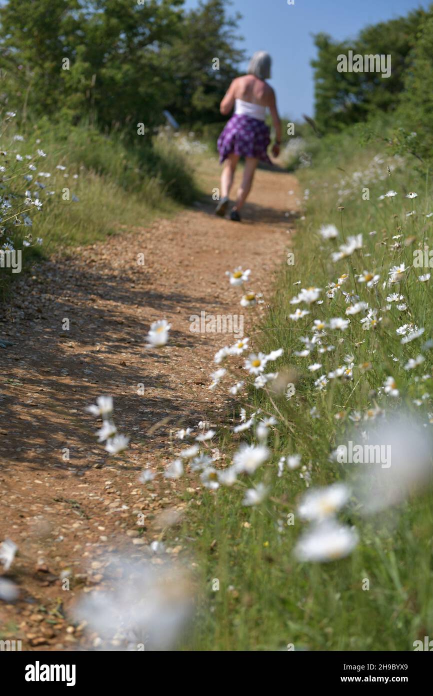 Woman walking down country lane hi-res stock photography and images - Alamy