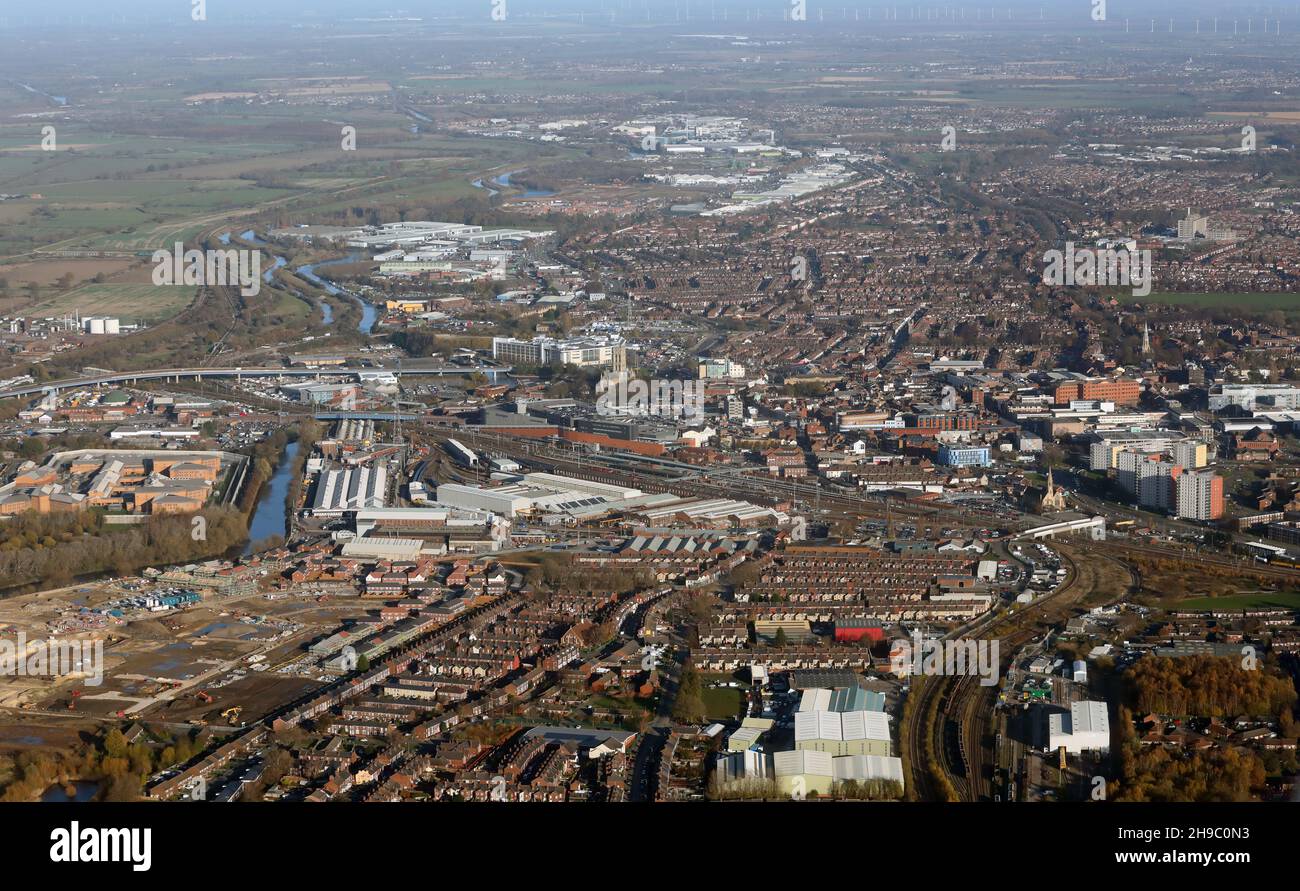 aerial view of the Doncaster skyline from thw west Stock Photo - Alamy