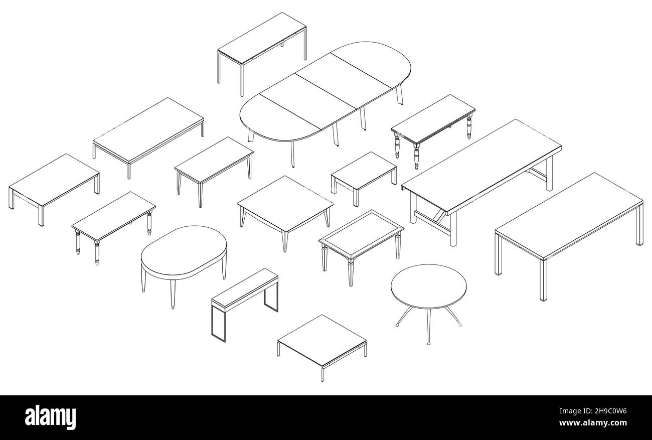 Set with contours of tables from black lines Isolated on white ...