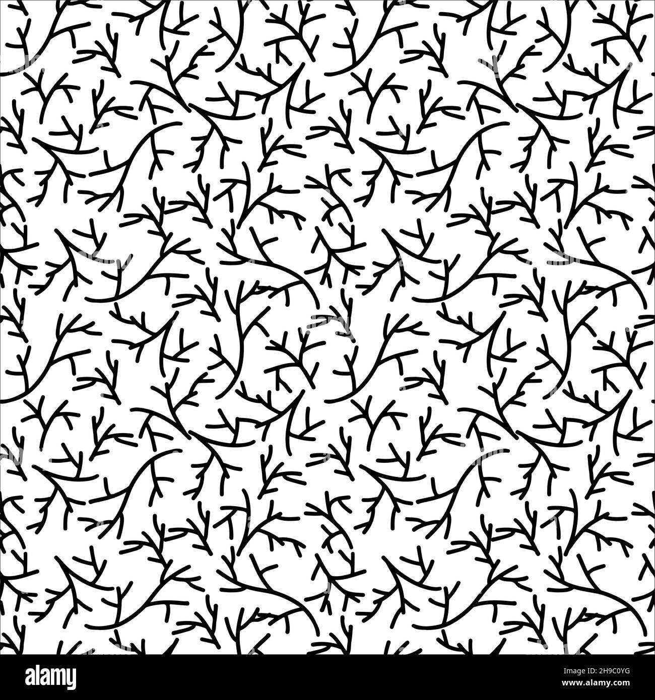 Abstract hand drawn seamless pattern with twig shape elements. Black ...