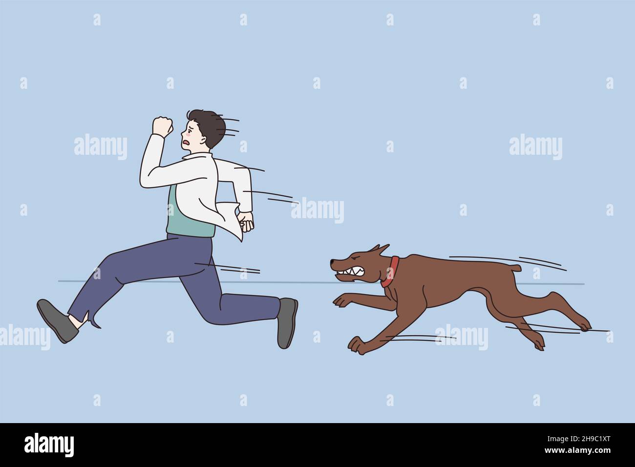 Feeling scared and afraid of dogs concept. Young stressed afraid man ...