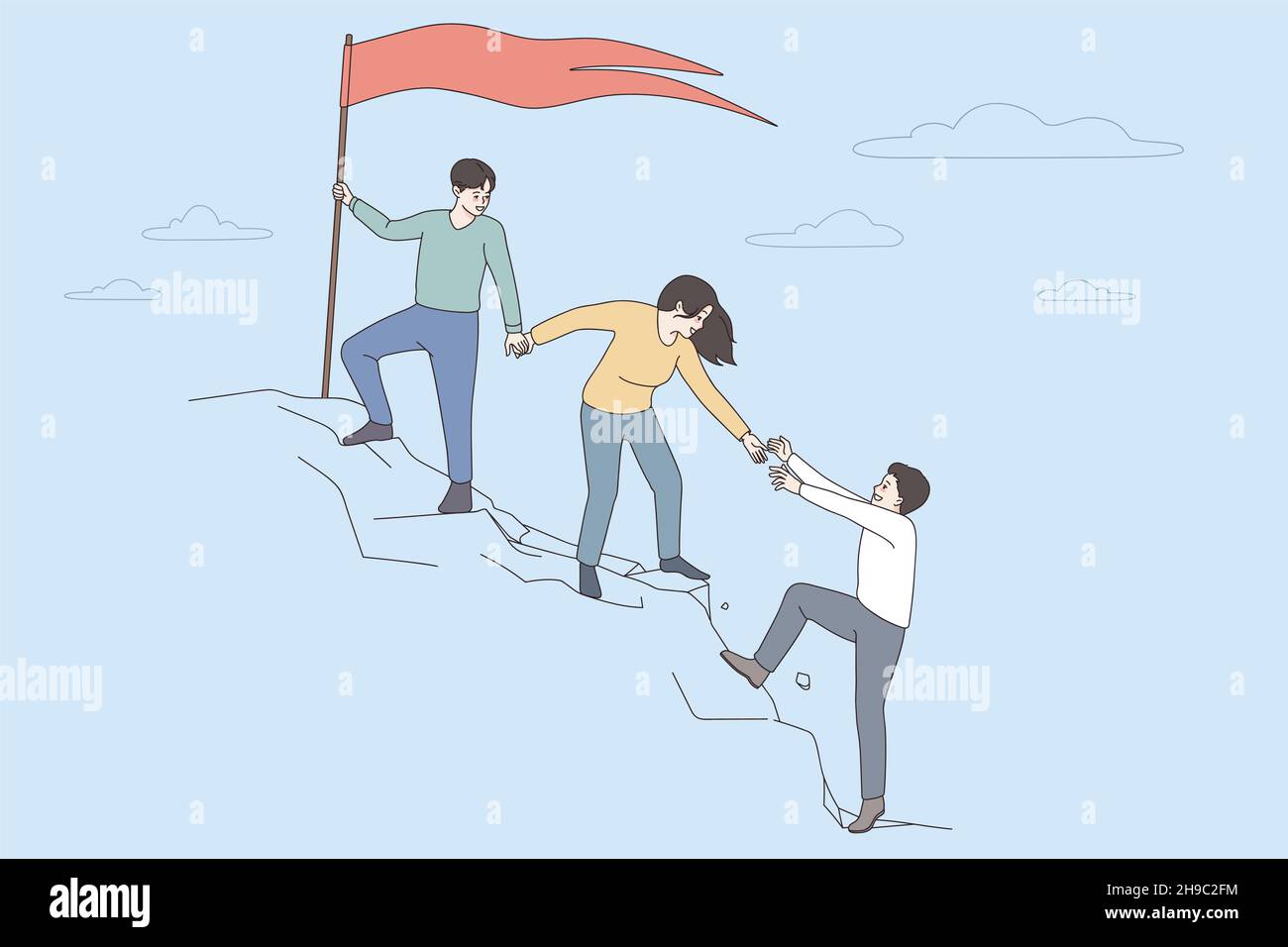 Teamwork, success and achievement concept. Group of Young coworkers ...
