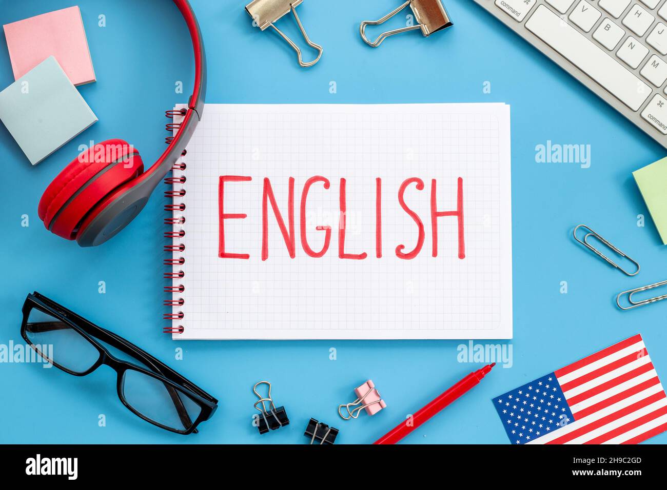 Learnging English concept. Handwritten text on notebook on student ...