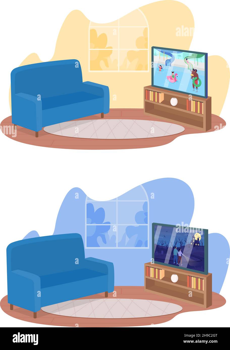 Cozy living room decor 2D vector isolated illustration set Stock Vector ...