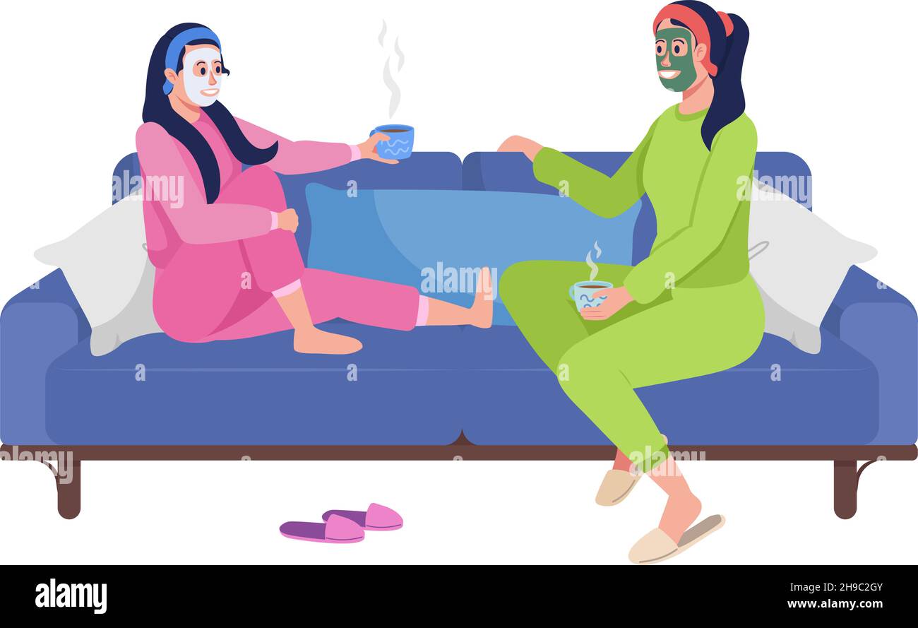Relaxing day for mom and daughter semi flat color vector characters ...