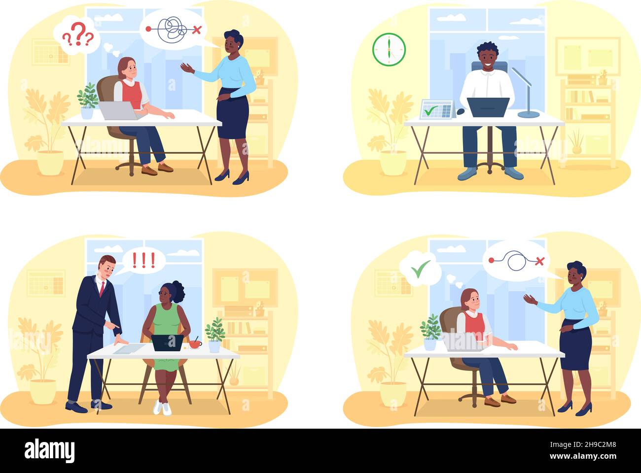 Communication in office 2D vector isolated illustration set Stock ...