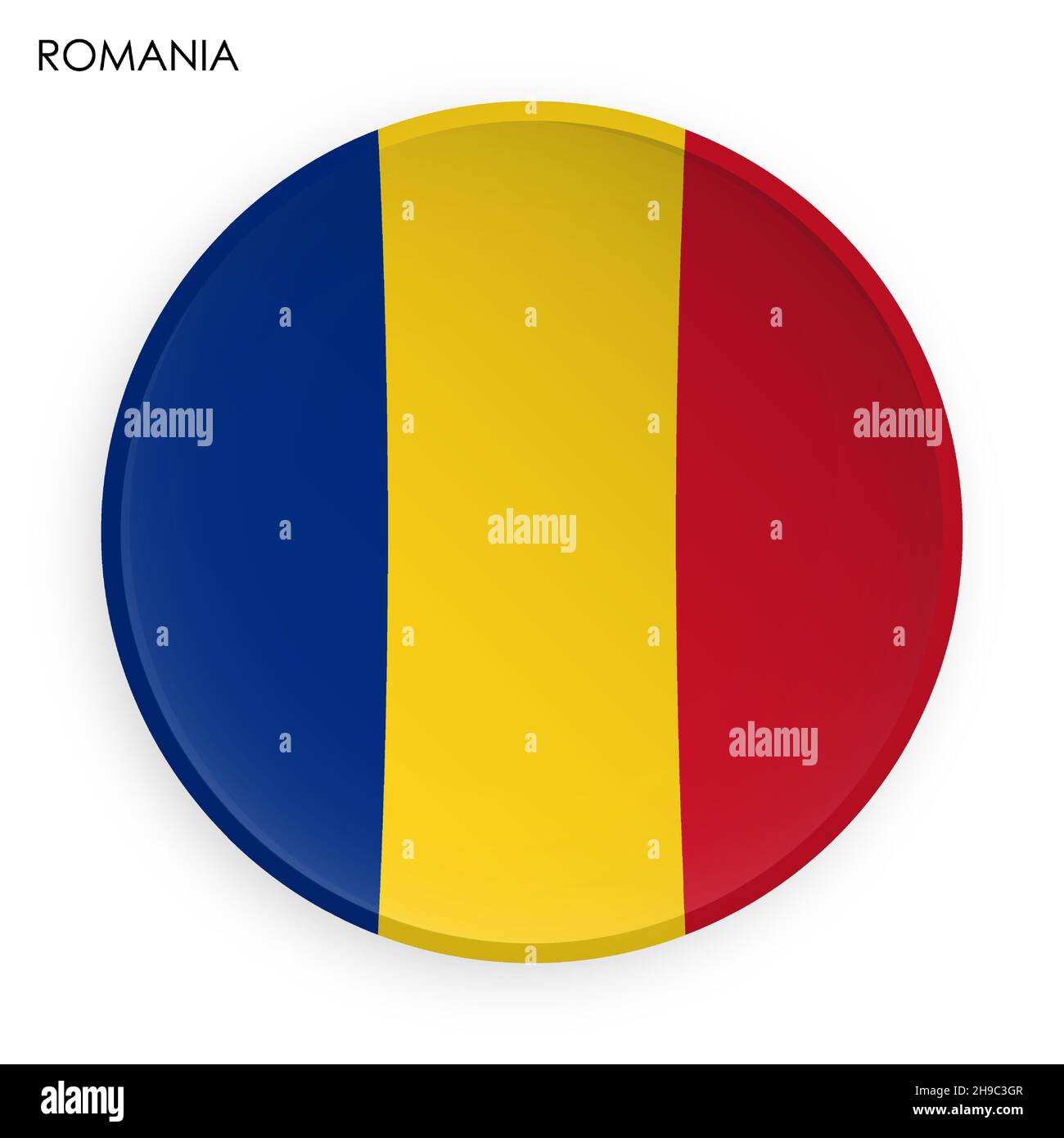 ROMANIA flag icon in modern neomorphism style. Button for mobile ...
