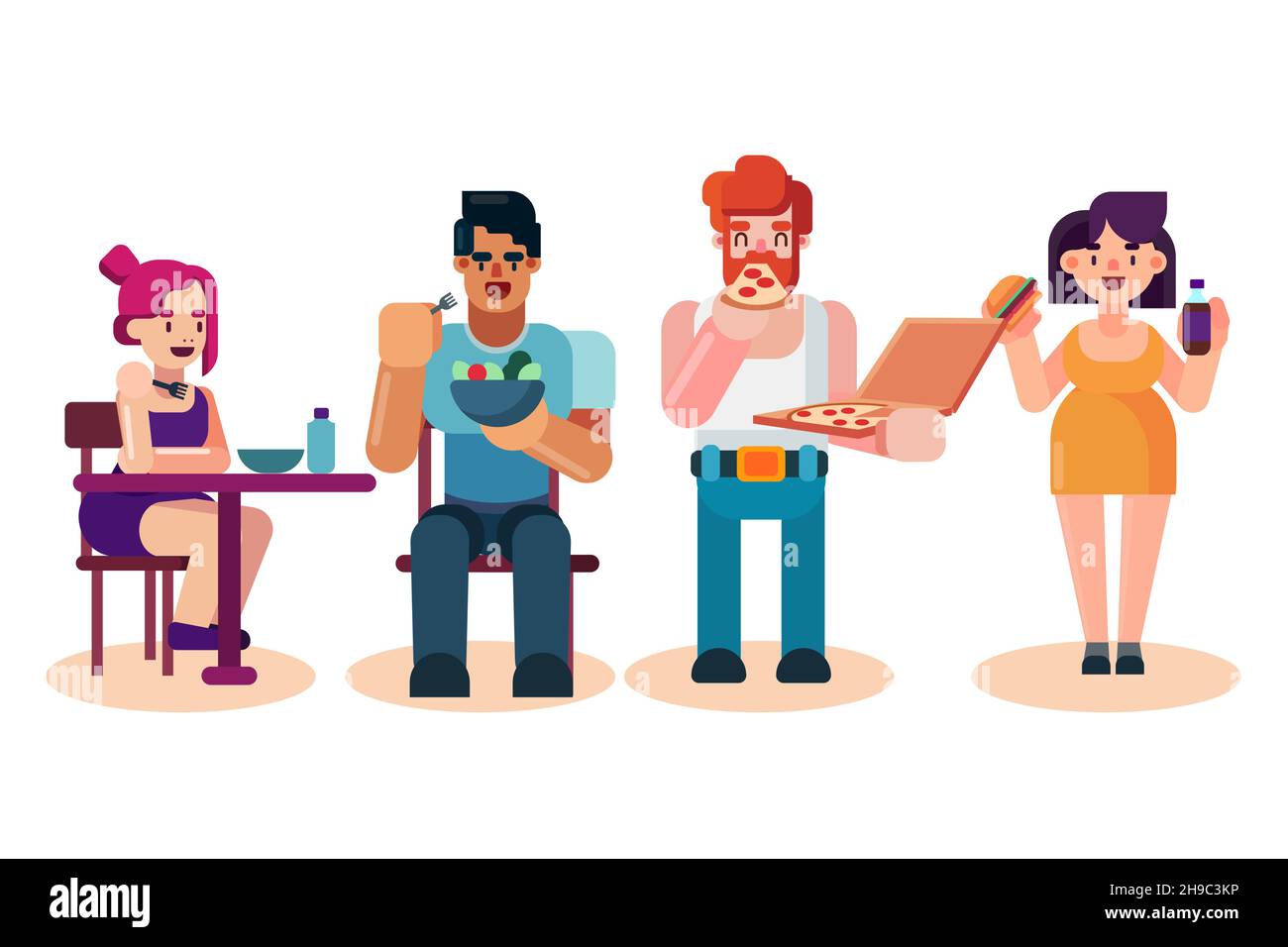 Hand drawn flat design of people eating set Vector illustration Stock ...