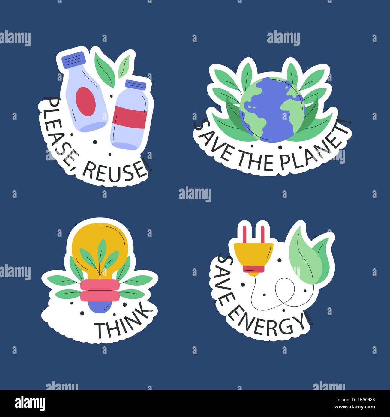 Hand drawn flat design ecology badges Vector illustration Stock Vector ...