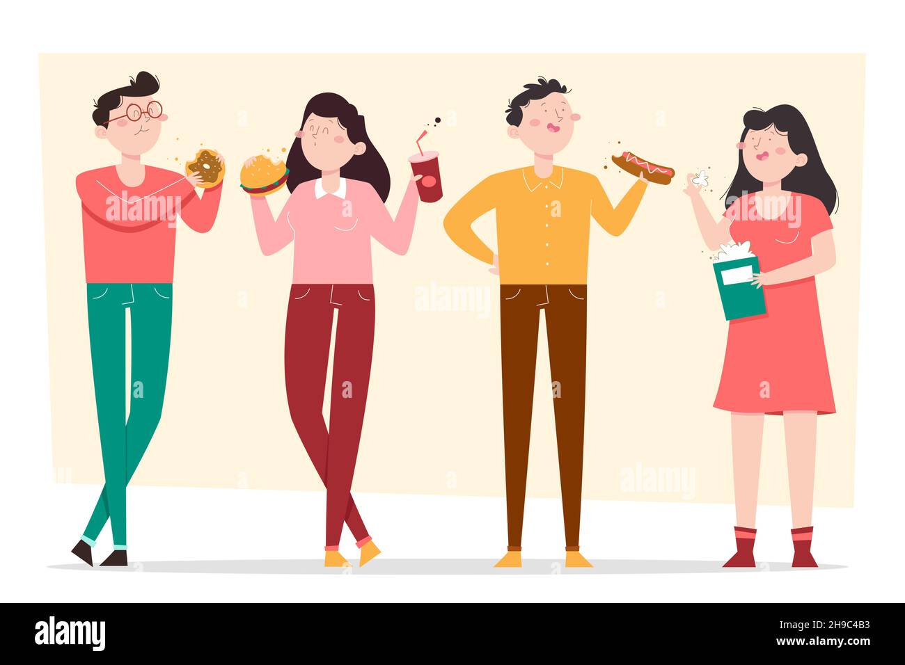 Hand drawn flat design of people eating set Vector illustration Stock ...