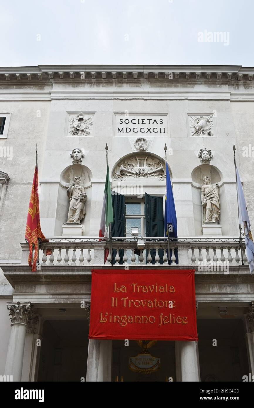 Venice, Italy- Sep 25, 2014: Poster of opera La Traviata on facade the ...