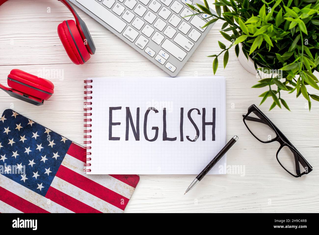 Learnging English concept. Handwritten text on notebook on student ...