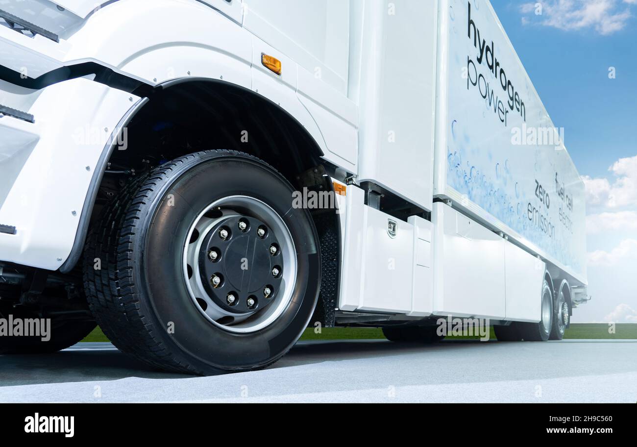 Hydrogen fuel cell semi truck. Eco-friendly commercial vehicle concept ...