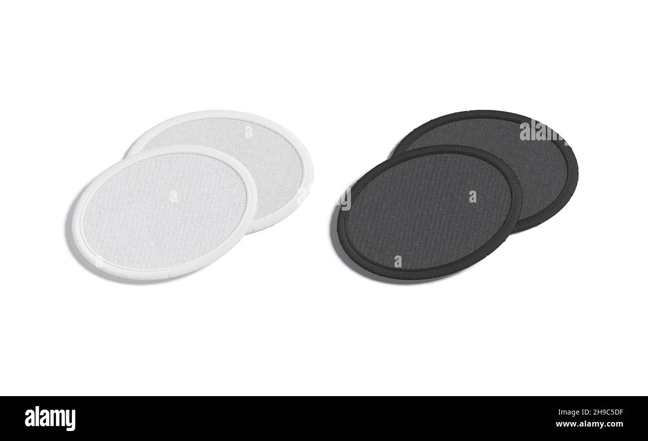 Blank black and white round embroidered patch mockup pair, isolated ...