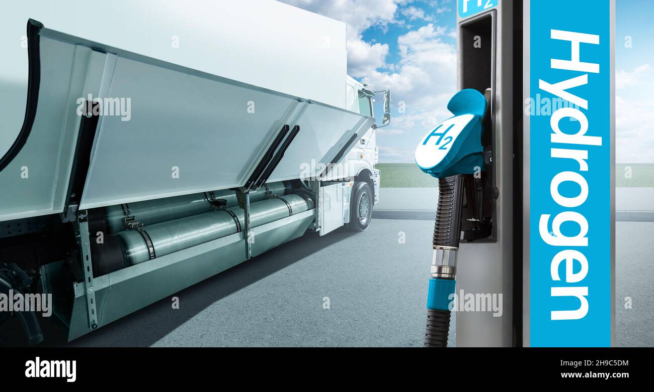 Hydrogen filling station and fuel cell truck concept Stock Photo - Alamy