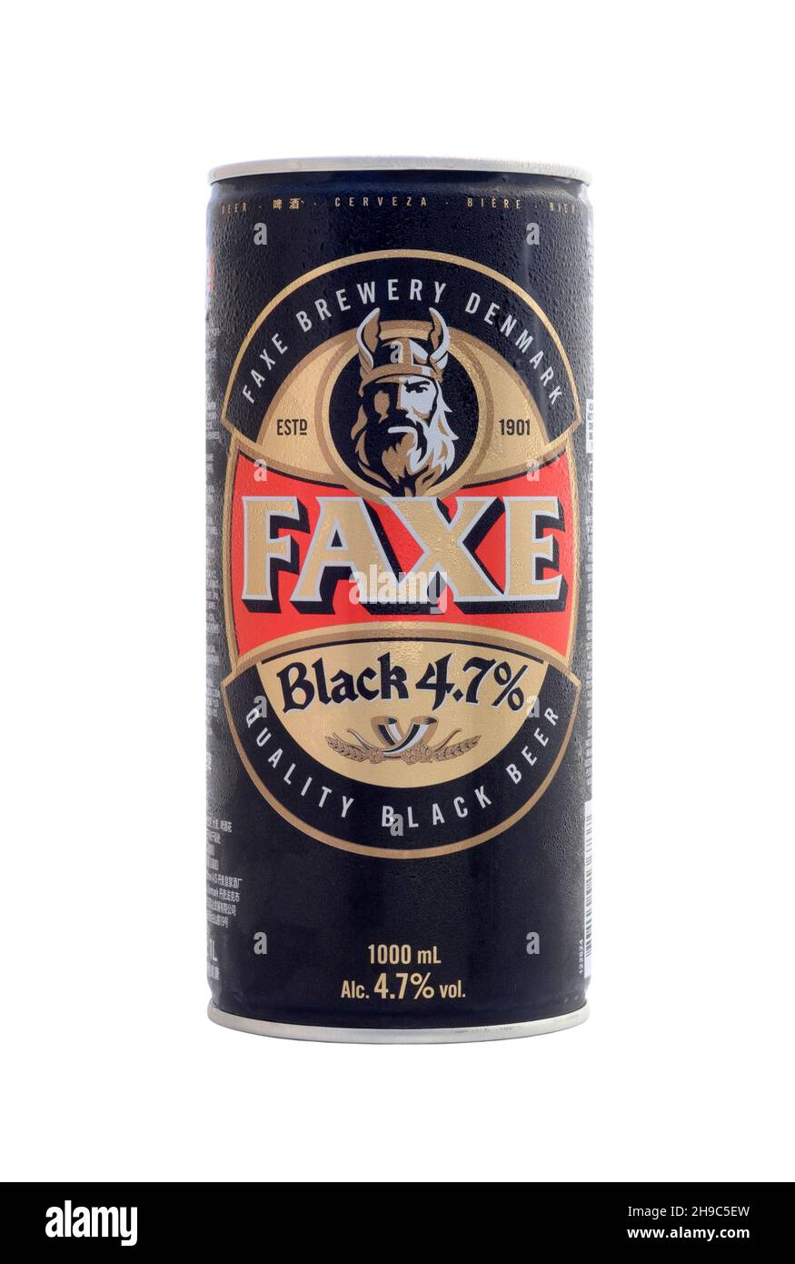 can of royal unibrew faxe black lager cut out on white background Stock ...