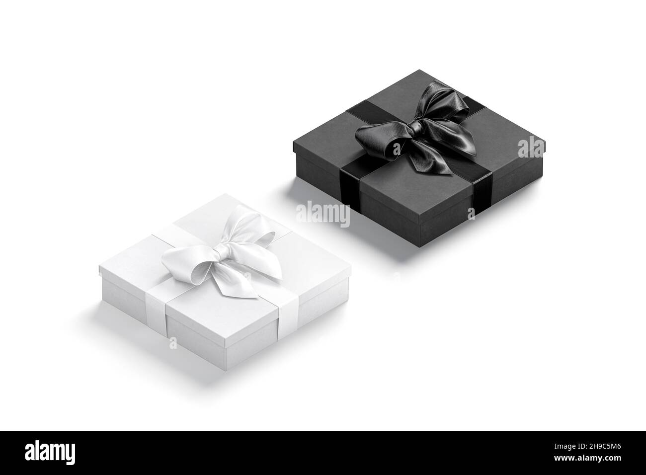 Blank black and white flat gift box with ribbon mockup Stock Photo - Alamy