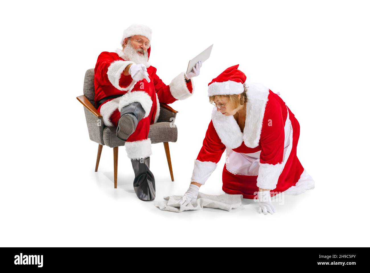 Senior man and beautiful middle-aged woman, Santa Claus and missis ...