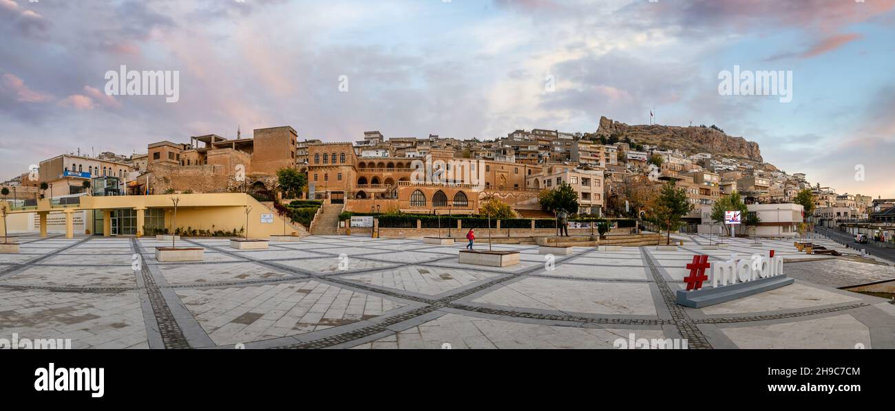 Mardin, Turkey. View of the square of the old Mardin city center with a ...