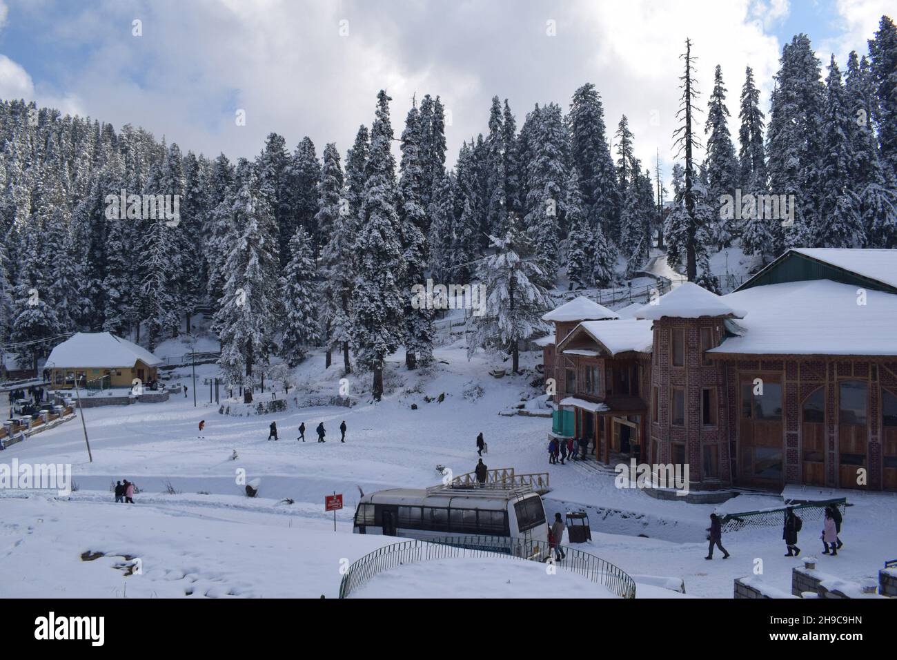 A general view of the snow covered famous ski-resort of Gulmarg after ...