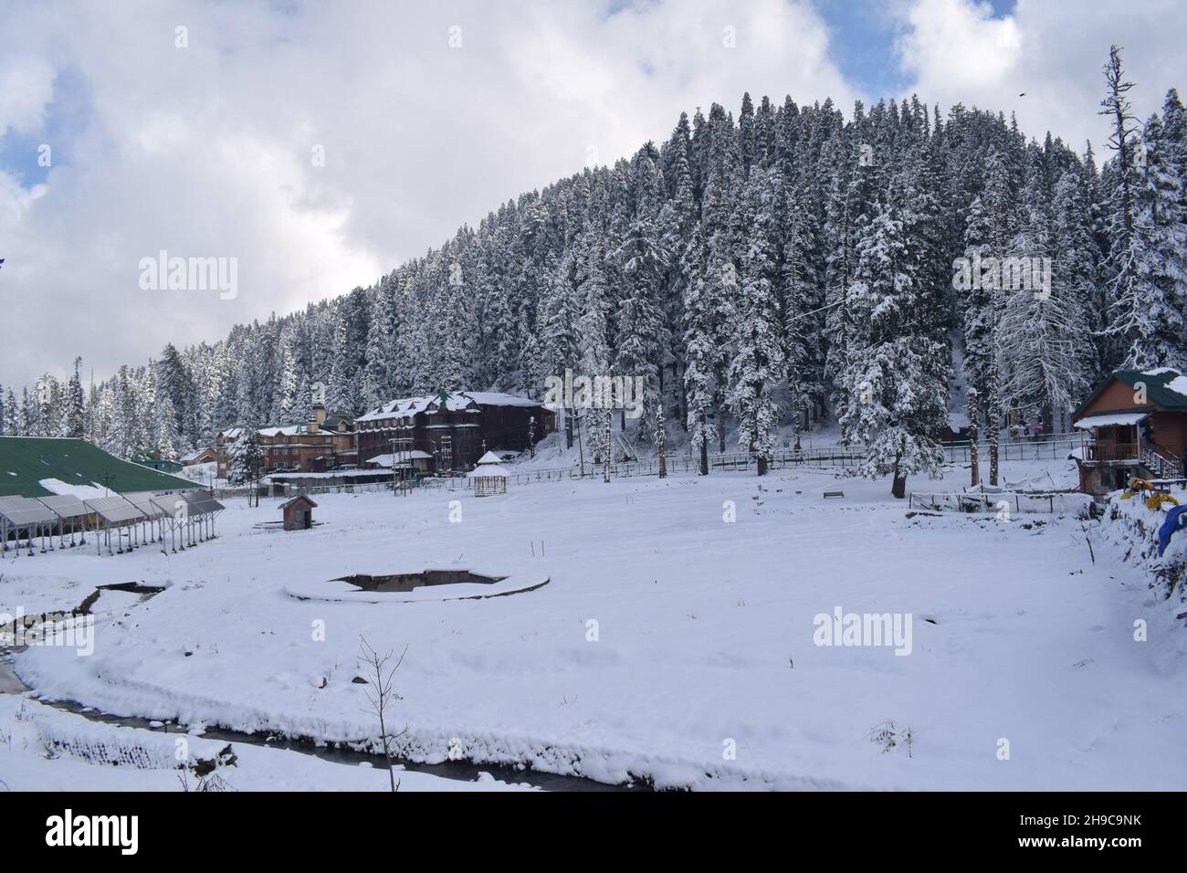 A general view of the snow covered famous ski-resort of Gulmarg after ...