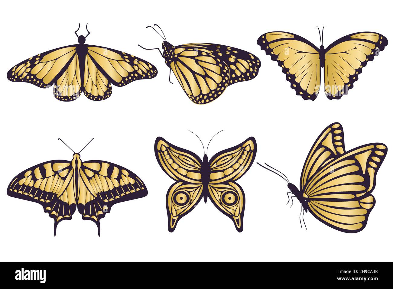 Gold butterflies set isolated vector illustration Stock Vector Image ...