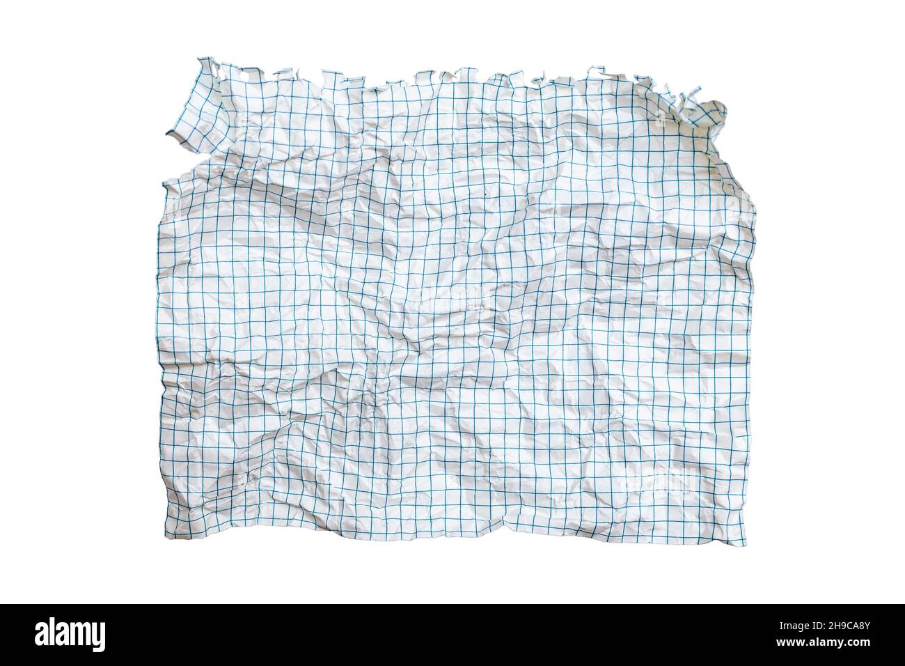 Crumpled sheet of paper torn from a school notebook on a white ...