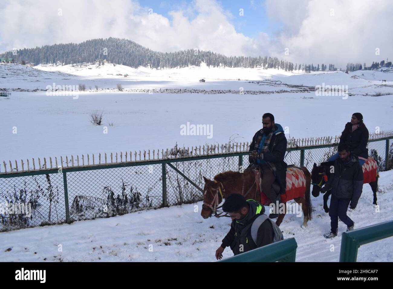 A general view of the snow covered famous ski-resort of Gulmarg after ...