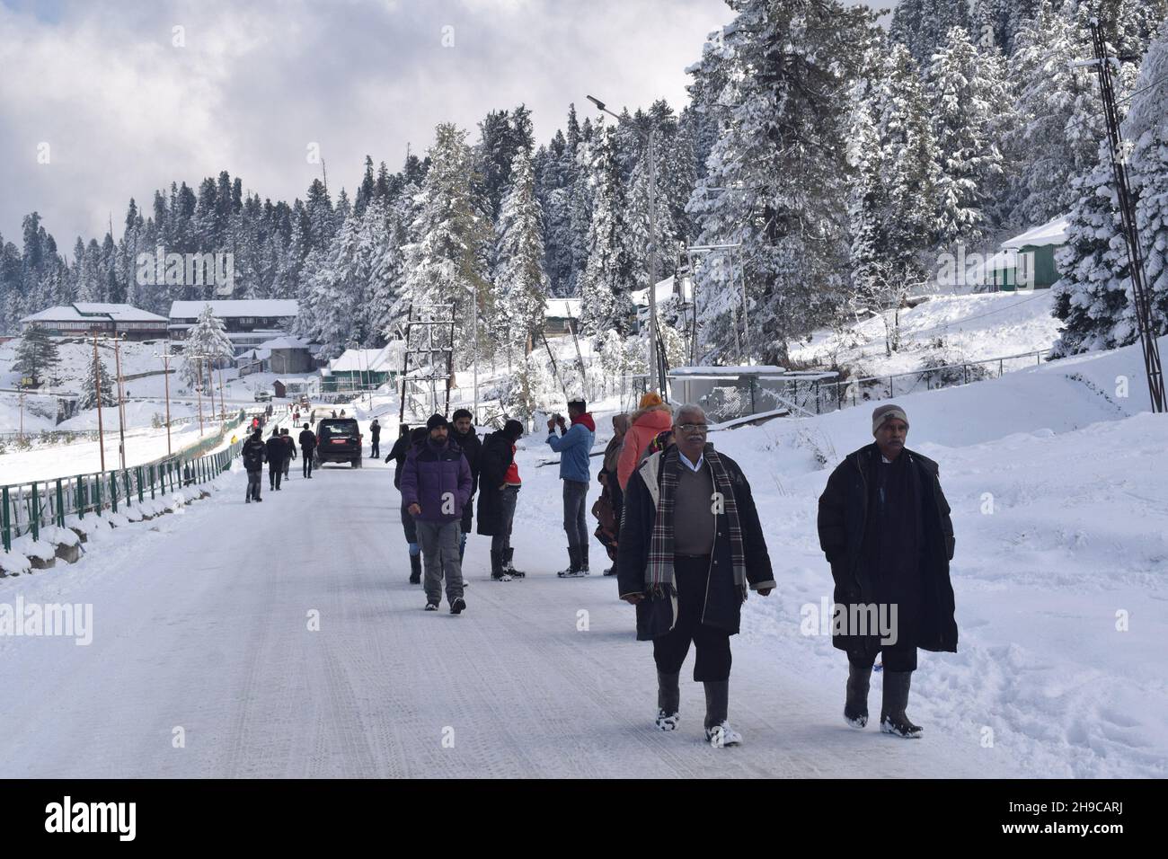 A general view of the snow covered famous ski-resort of Gulmarg after ...