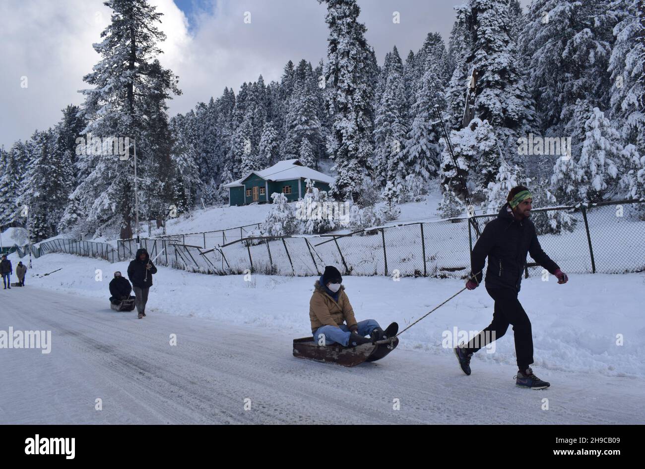 A general view of the snow covered famous ski-resort of Gulmarg after ...