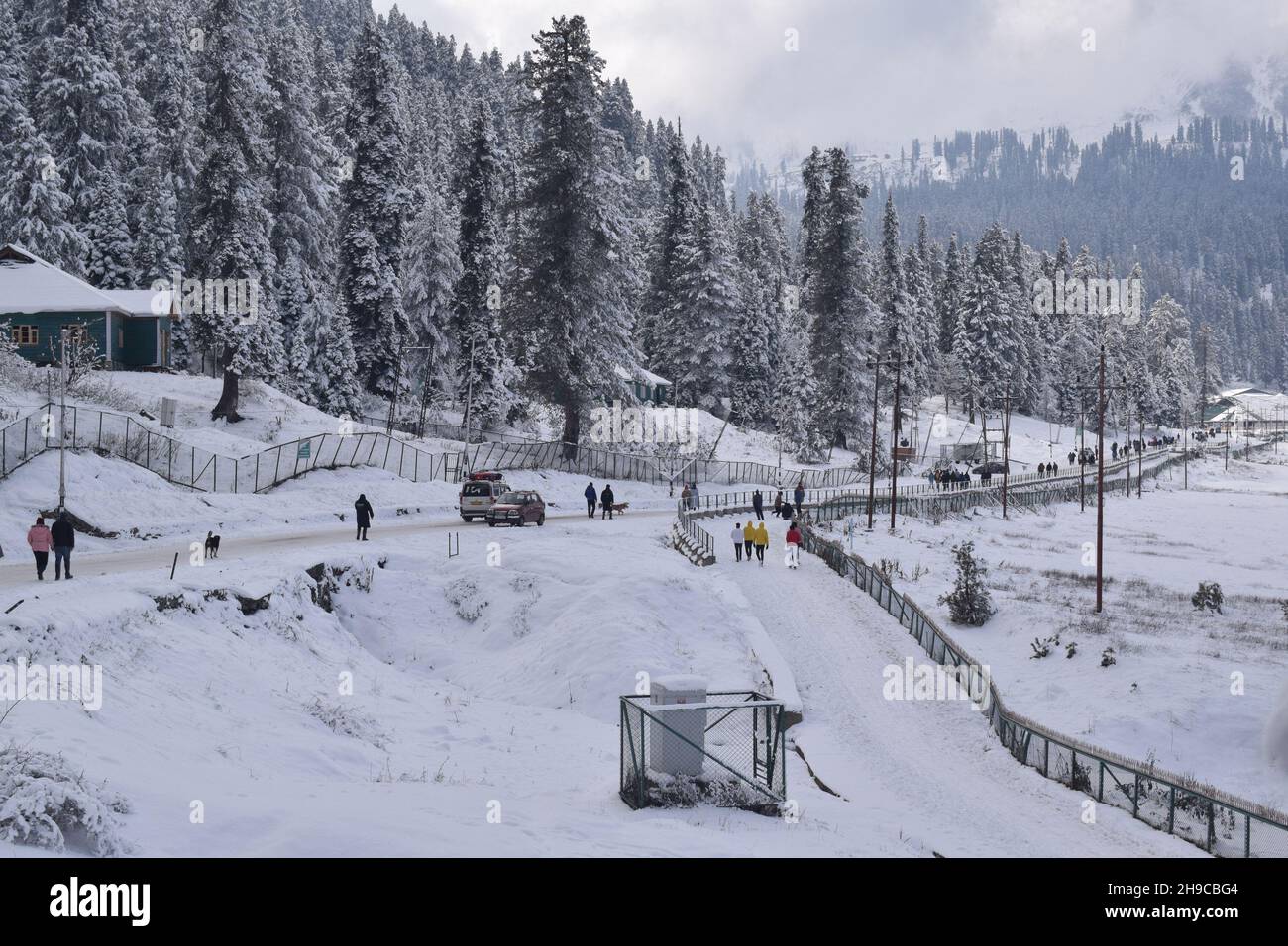 A general view of the snow covered famous ski-resort of Gulmarg after ...