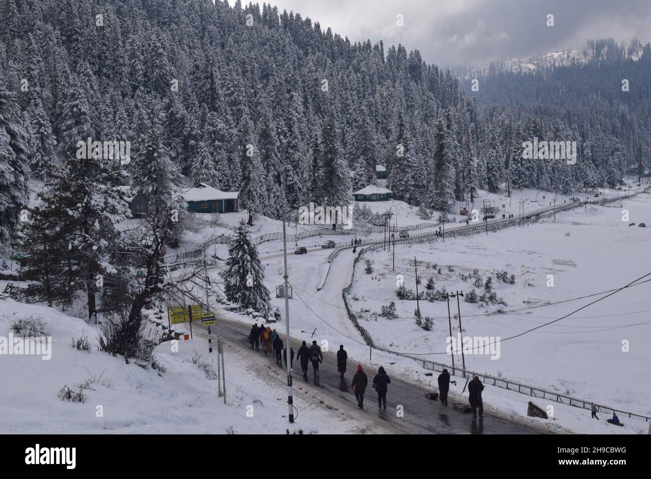 A general view of the snow covered famous ski-resort of Gulmarg after ...