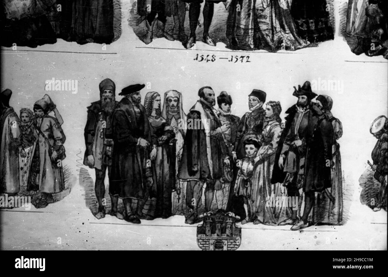 Polska, 1947-10. Litografie Jana Matejki z teki Ubiory w Polsce 1200 ...
