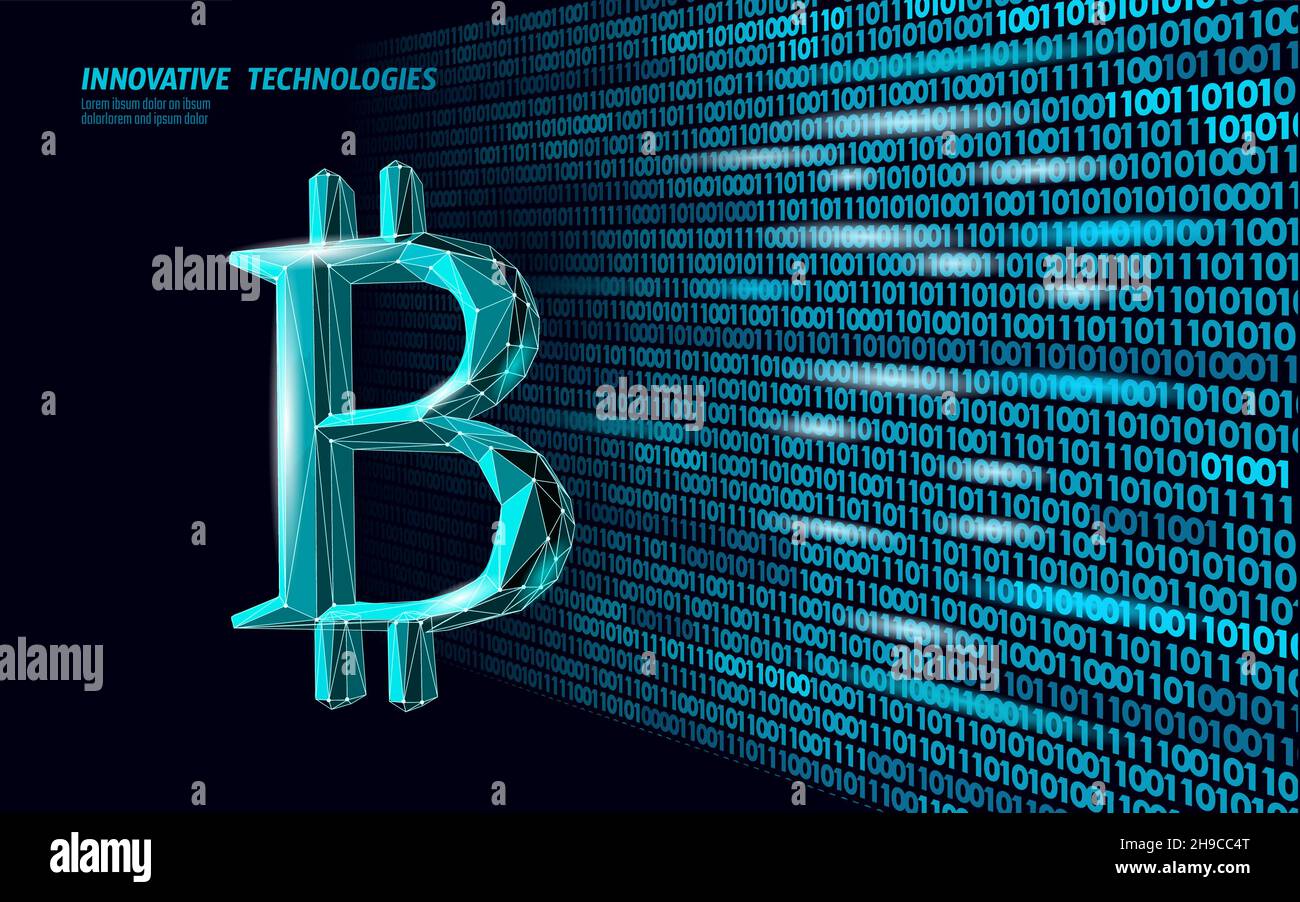 Bitcoin digital cryptocurrency sign 3D symbol. Big data information ...