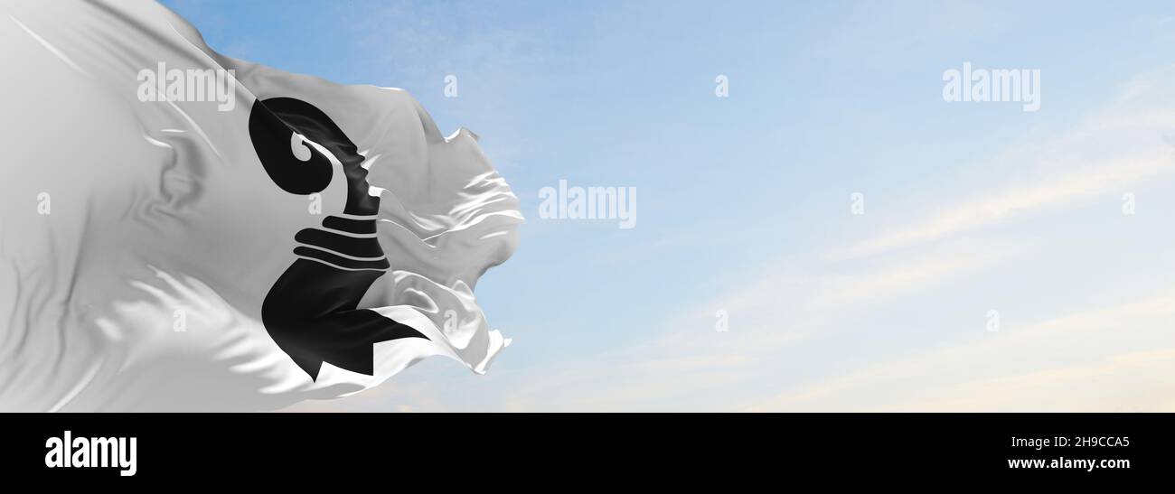 flag of Canton of Basel , Switzerland at cloudy sky background on ...