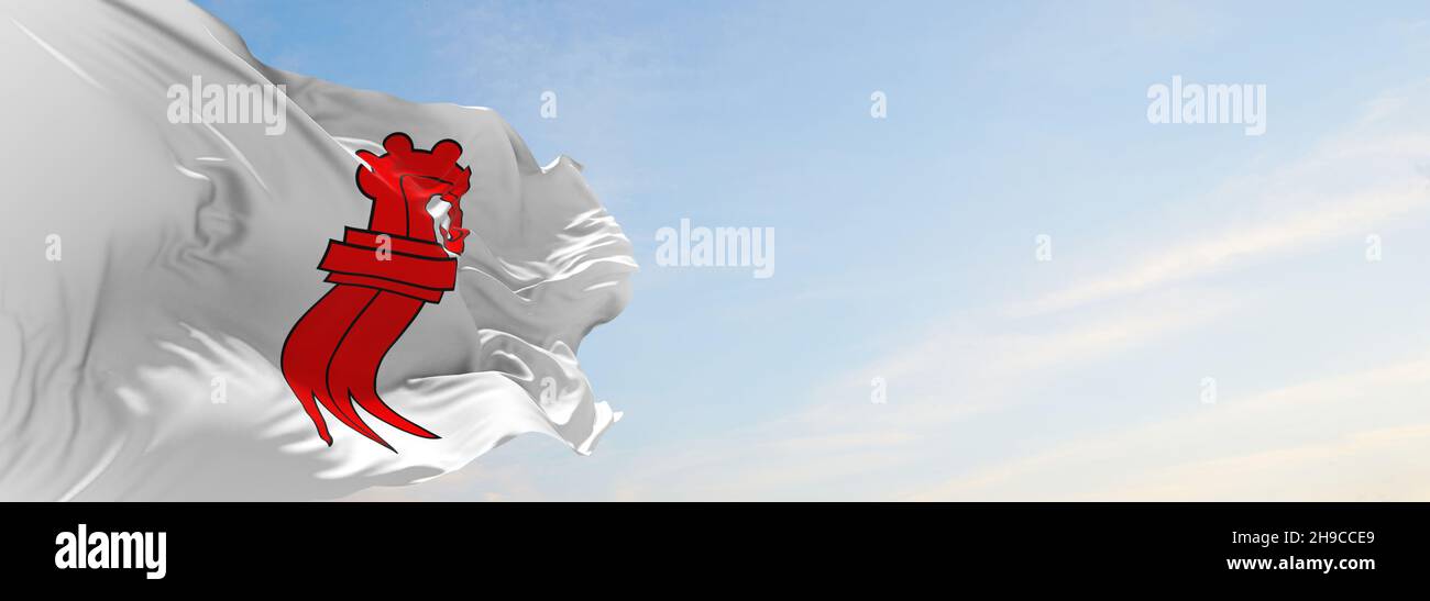 flag of Canton of Basel Land , Switzerland at cloudy sky background on ...