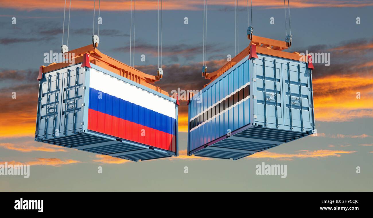 Freight containers with Botswana and Russia national flags. 3D Rendering Stock Photo - Alamy