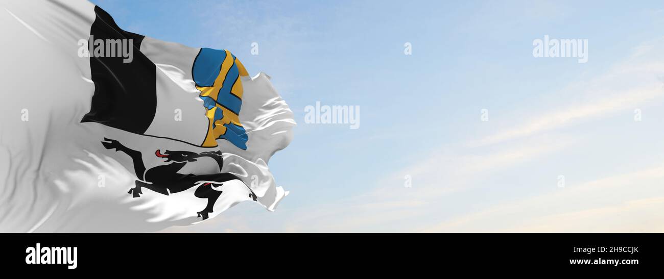 flag of Canton of Graubunden , Switzerland at cloudy sky background on ...