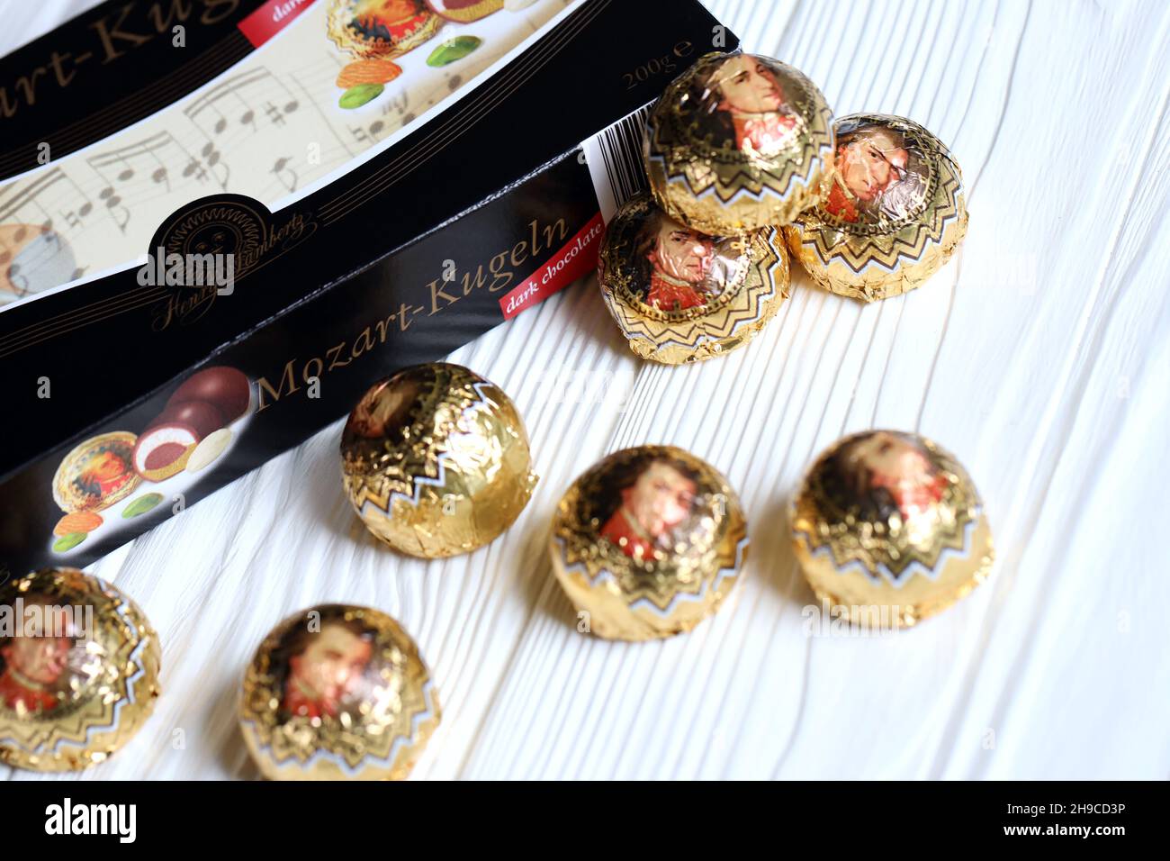 KHARKOV, UKRAINE - April 19, 2021: Henry Lambertz Mozart-Kugeln luxury ...