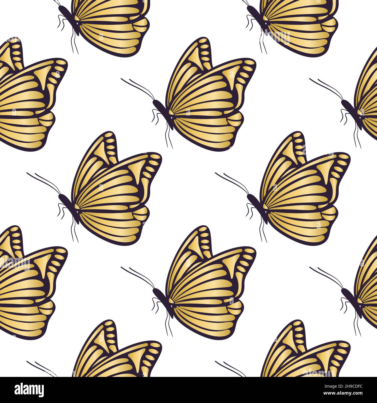 Gold butterflies seamless pattern vector illustration Stock Vector ...