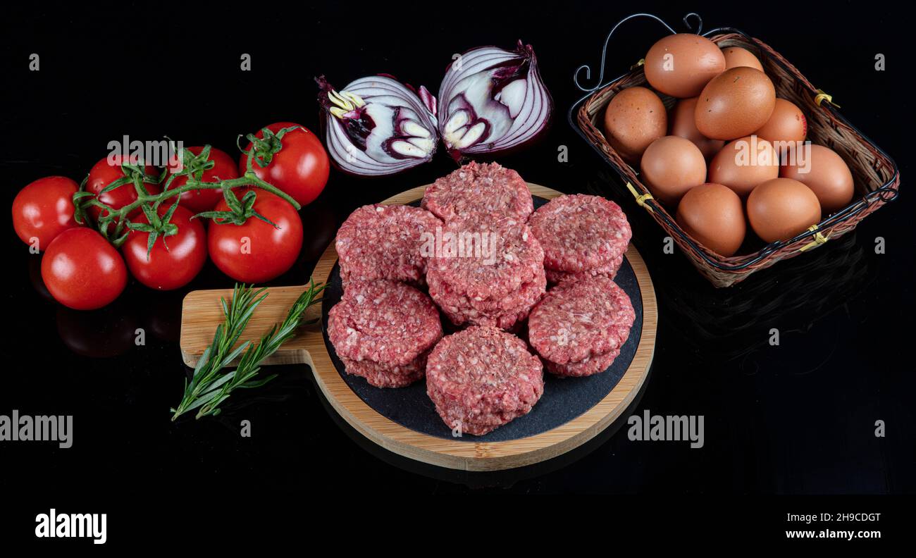 Raw beef meatballs made with various homemade spicy, beef kofta kofta ...
