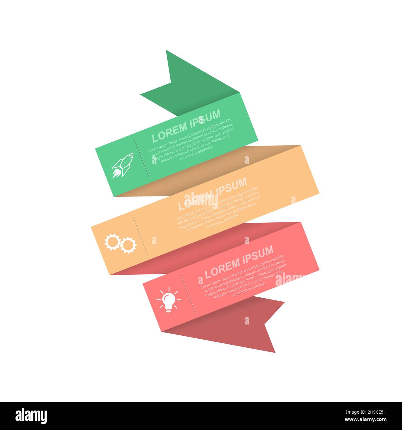 Infographics. Ribbon banner with pictograms. Template of 3 stages of ...