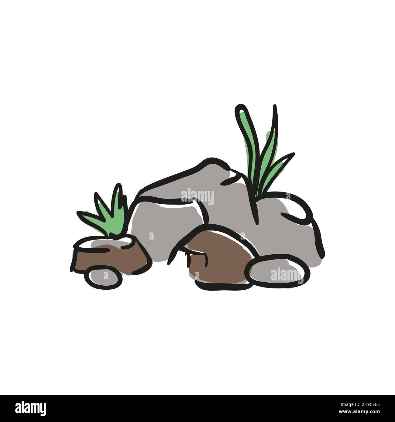 vector doodle drawing of stones with grass, color isolated Stock Vector ...