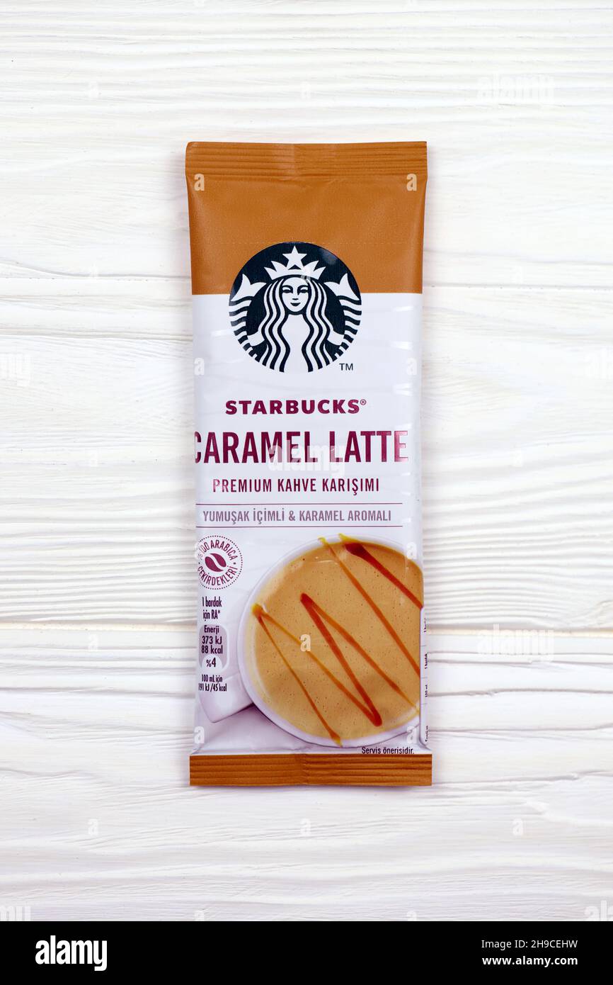 KHARKOV, UKRAINE - JULY 2, 2021: Starbucks coffee stick with green logo ...