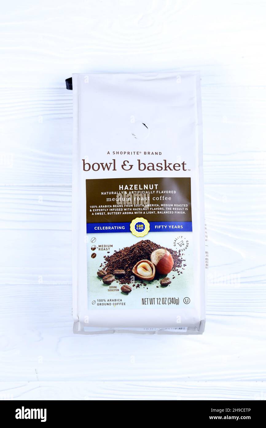 KHARKOV, UKRAINE - MARCH 14, 2021: Bowl and Basket hazelnut coffee ...