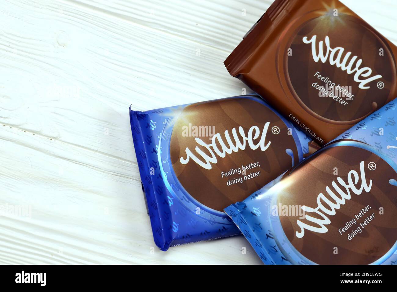 KHARKOV, UKRAINE - JANUARY 3, 2021: Wawel chocolate production. Wawel ...