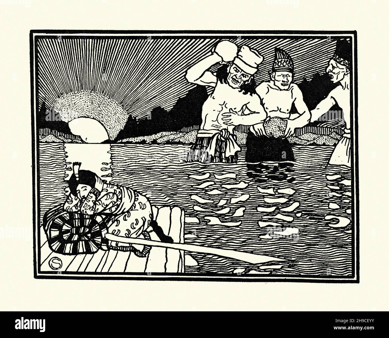 Vintage illustration from Third voyage of Sinbad the Sailor, Giants ...