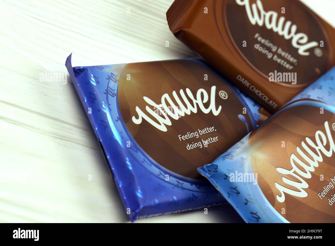 KHARKOV, UKRAINE - JANUARY 3, 2021: Wawel chocolate production. Wawel ...