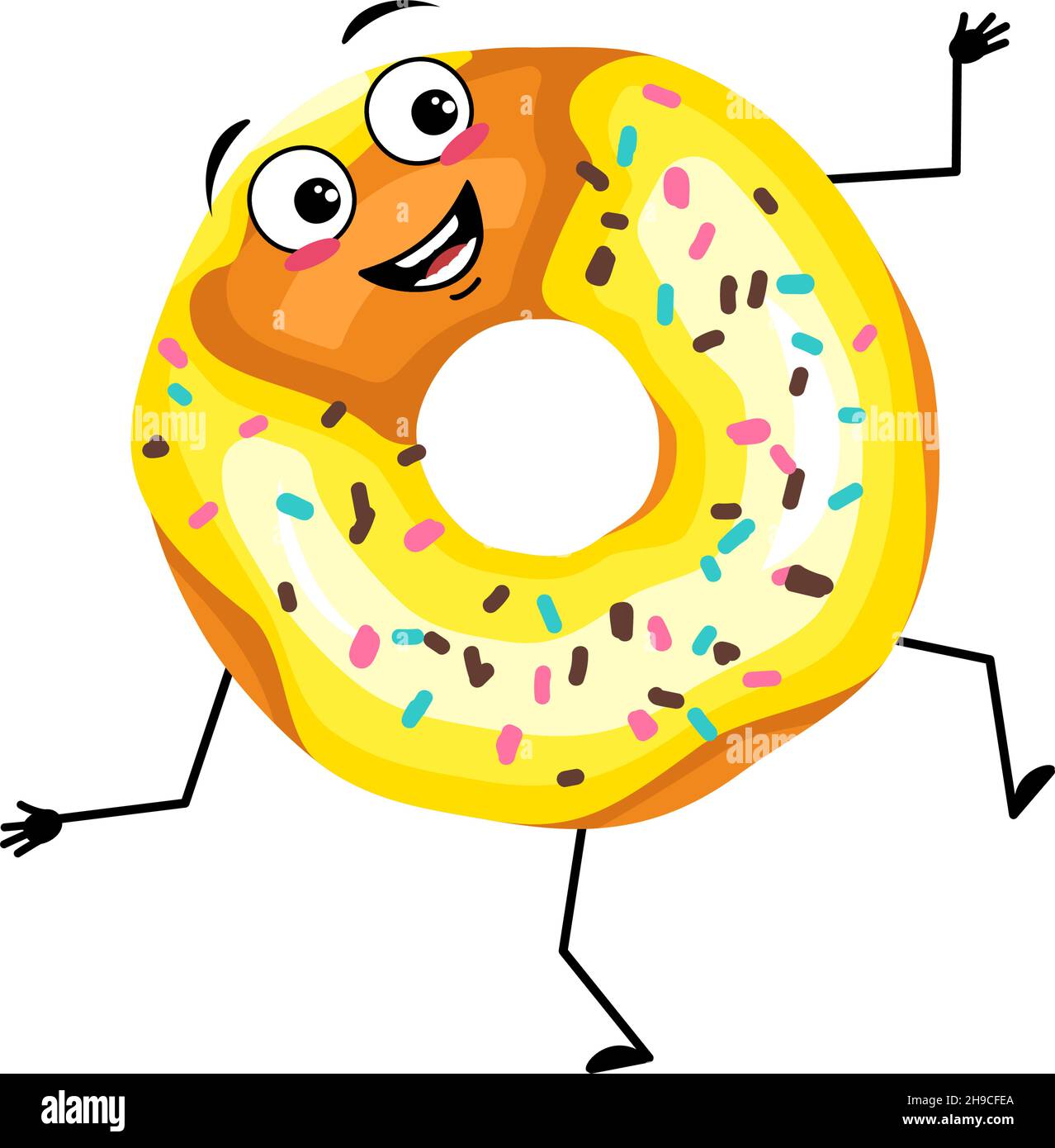 Cute glazed donut character with happy emotions, face, smile, eyes ...