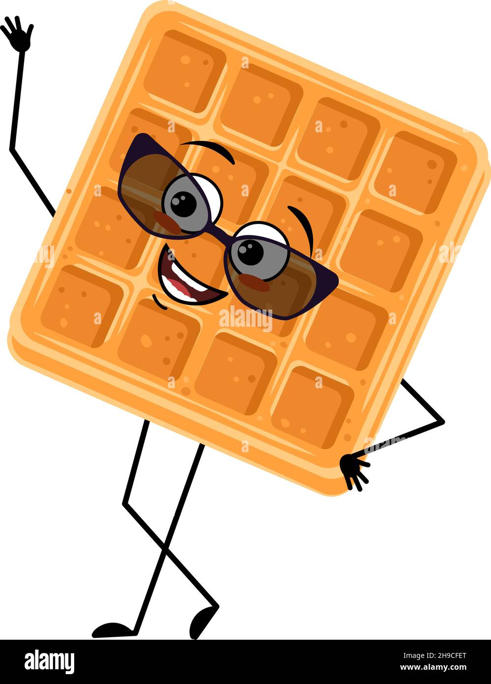 Cute character belgian waffle with happy emotions, face, smile, eyes ...